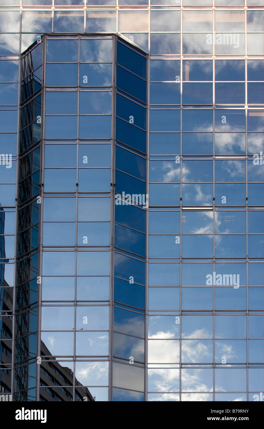Skyscrapers Hammersmith. London Blue sky sunset glass reflection modern ...