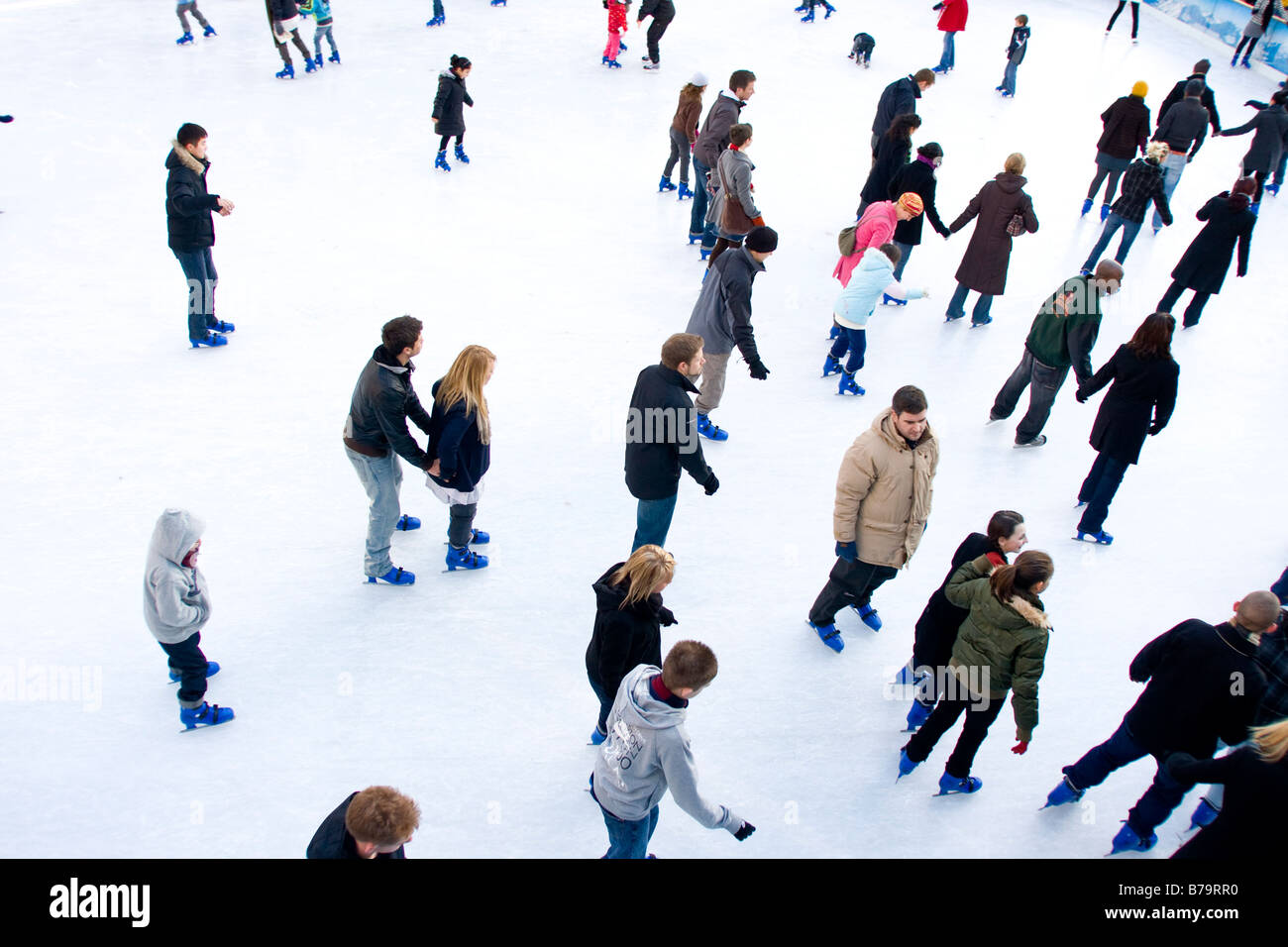 Crowd of people ice skating on ice rink London. Horizontal 99627 London ...
