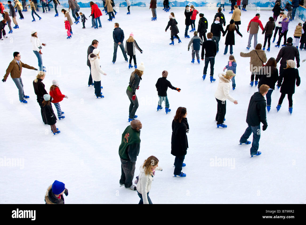 Crowd of people ice skating on ice rink London. Horizontal 99634 London ...