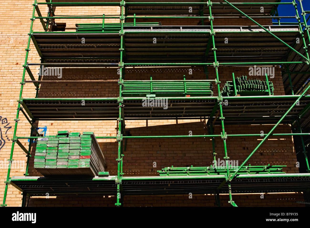 Construction / Steel scaffolding against the facade of a building.The ...