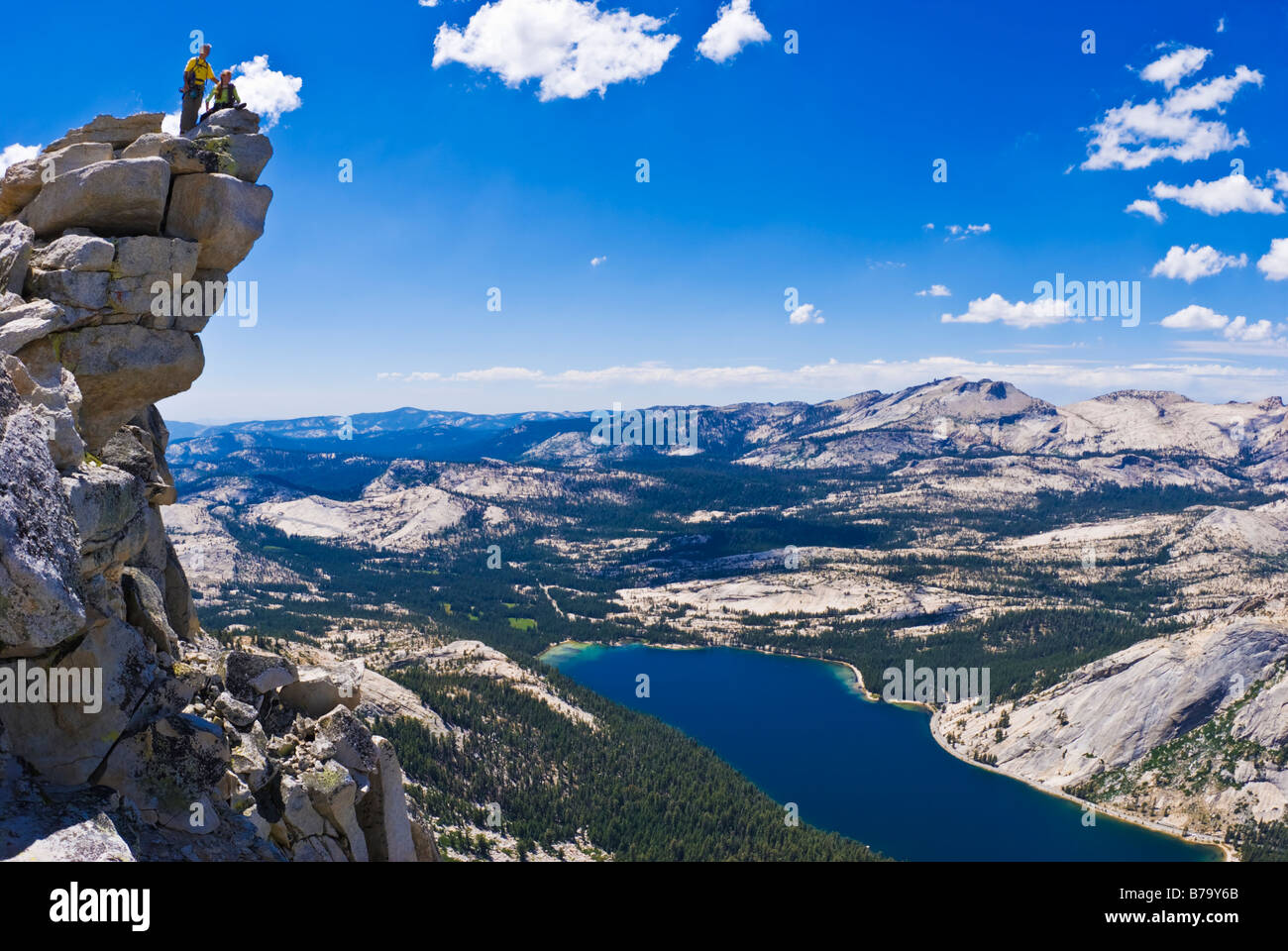 Climbers on the summit of Tenaya Peak Tuolumne Meadows area Yosemite ...