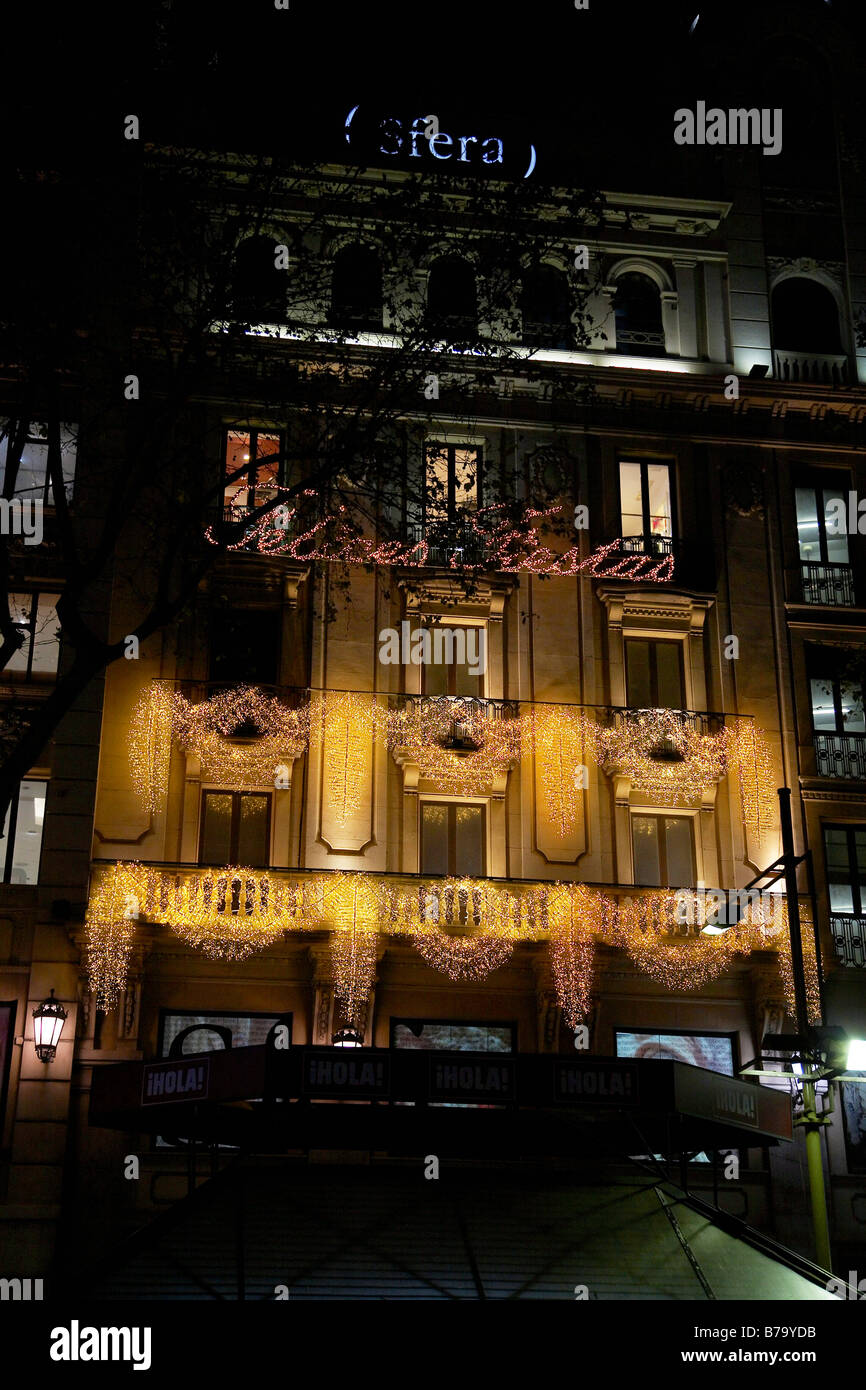 Hotel Christmas lights on La Rambla high street in Barcelona Stock ...