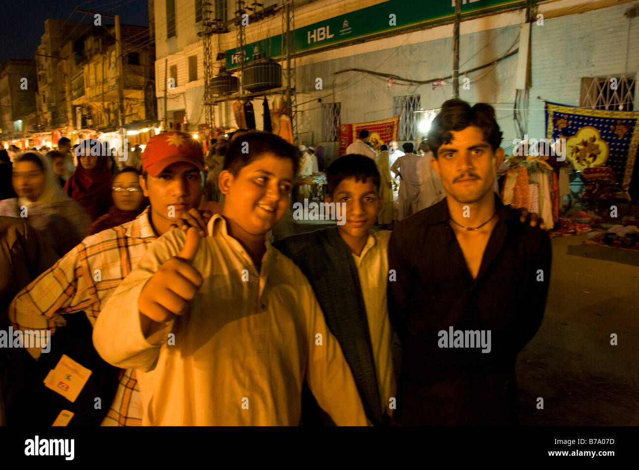 A group of boys at night in the old bazaar in Rawalpindi Pakistan Stock ...