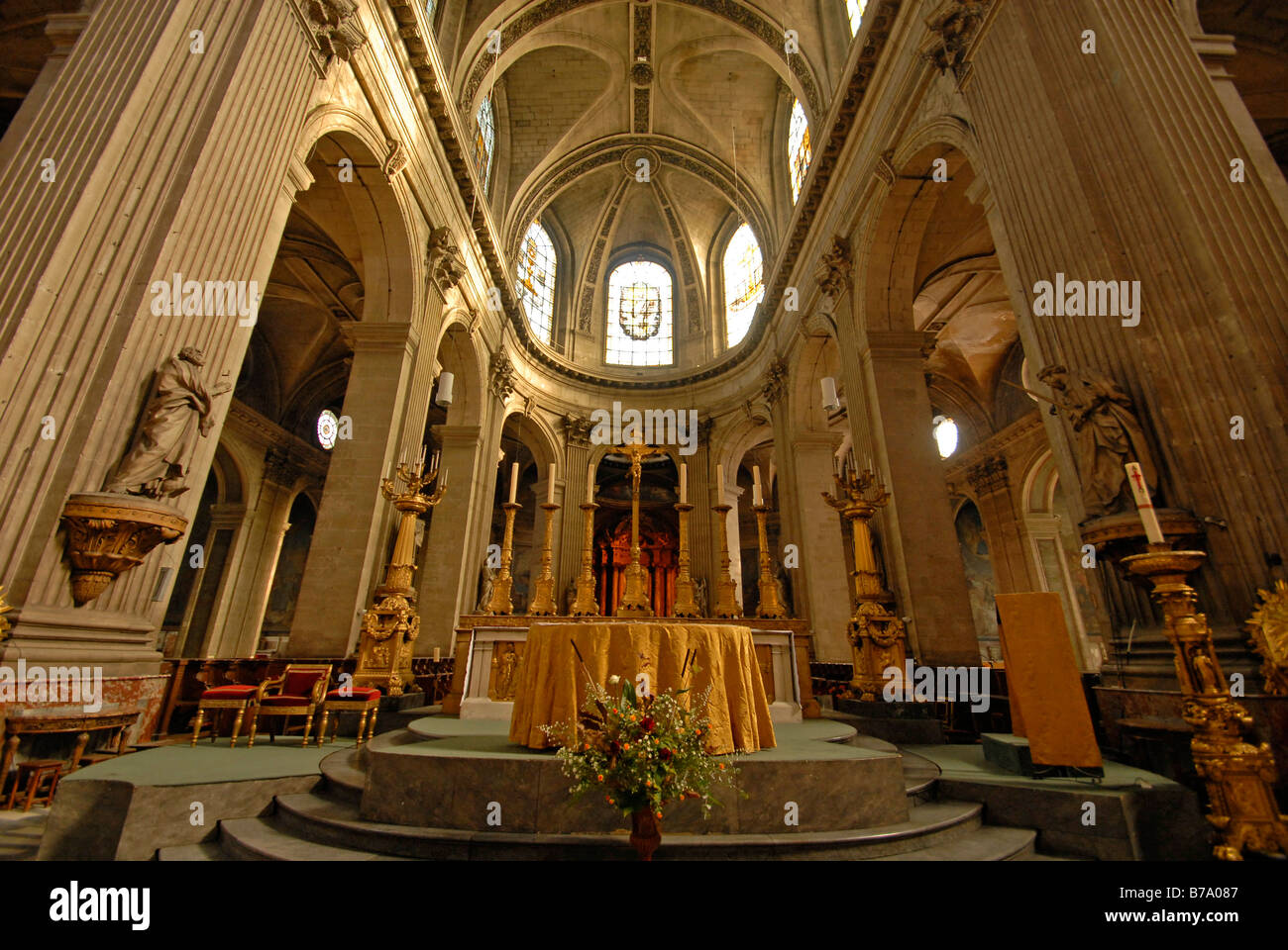 Interior of catholic parish church of Saint Sulpice in Paris, France ...