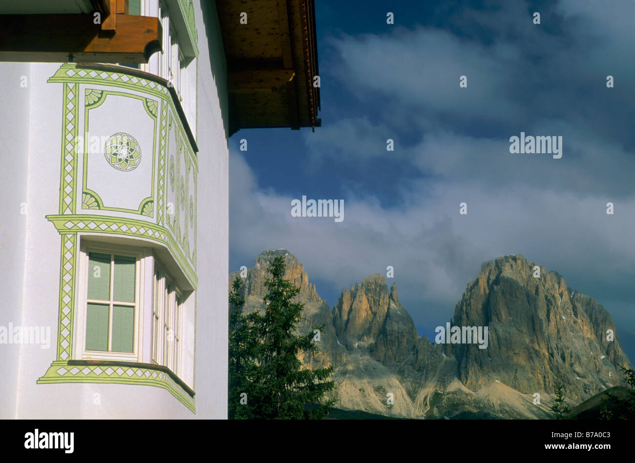 Sasso Lungo and Sasso Piatto from Hotel Bellavista at Pecol village in ...