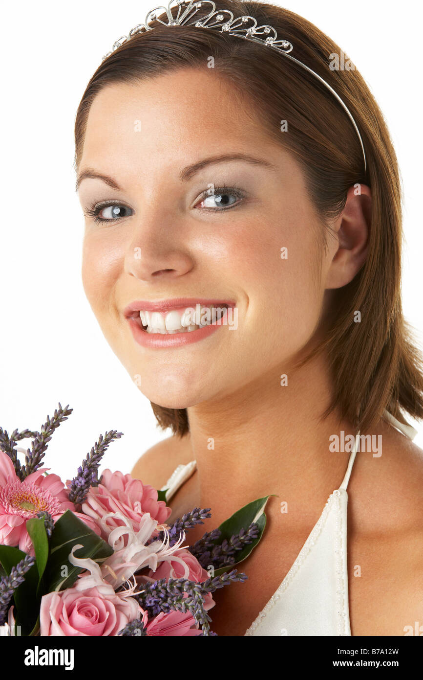Portrait Of Bride Holding Bouquet Of Flowers Stock Photo - Alamy