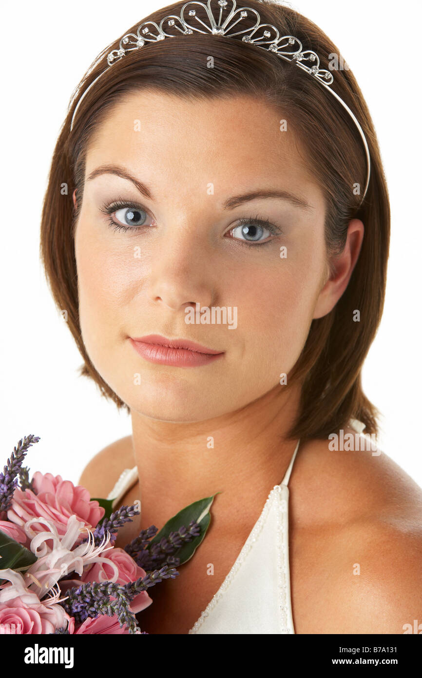 Portrait Of Bride Holding Bouquet Of Flowers Stock Photo - Alamy