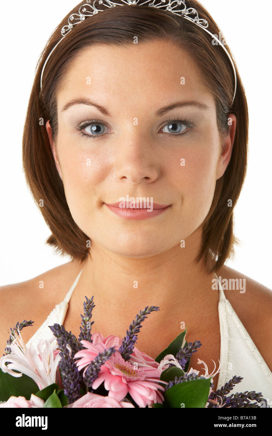 Portrait Of Bride Holding Bouquet Of Flowers Stock Photo - Alamy