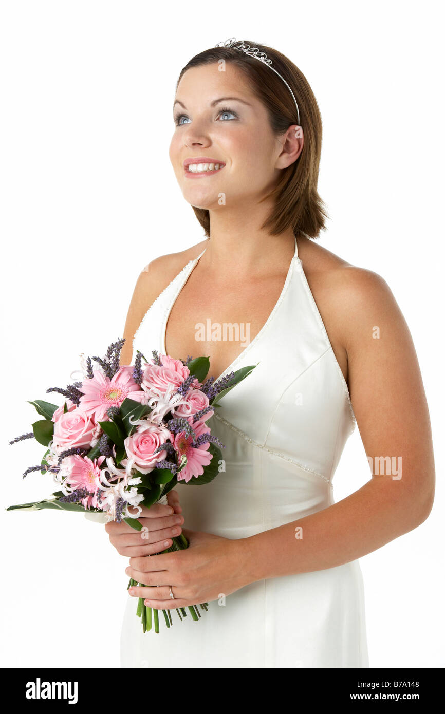 Portrait Of Bride Holding Bouquet Of Flowers Stock Photo - Alamy