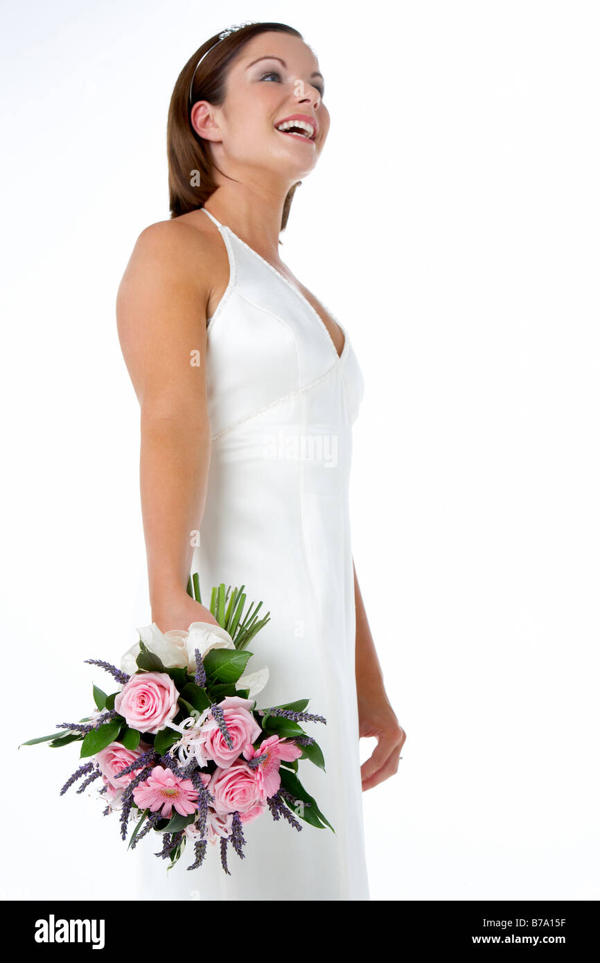 Portrait Of Bride Holding Bouquet Of Flowers Stock Photo - Alamy