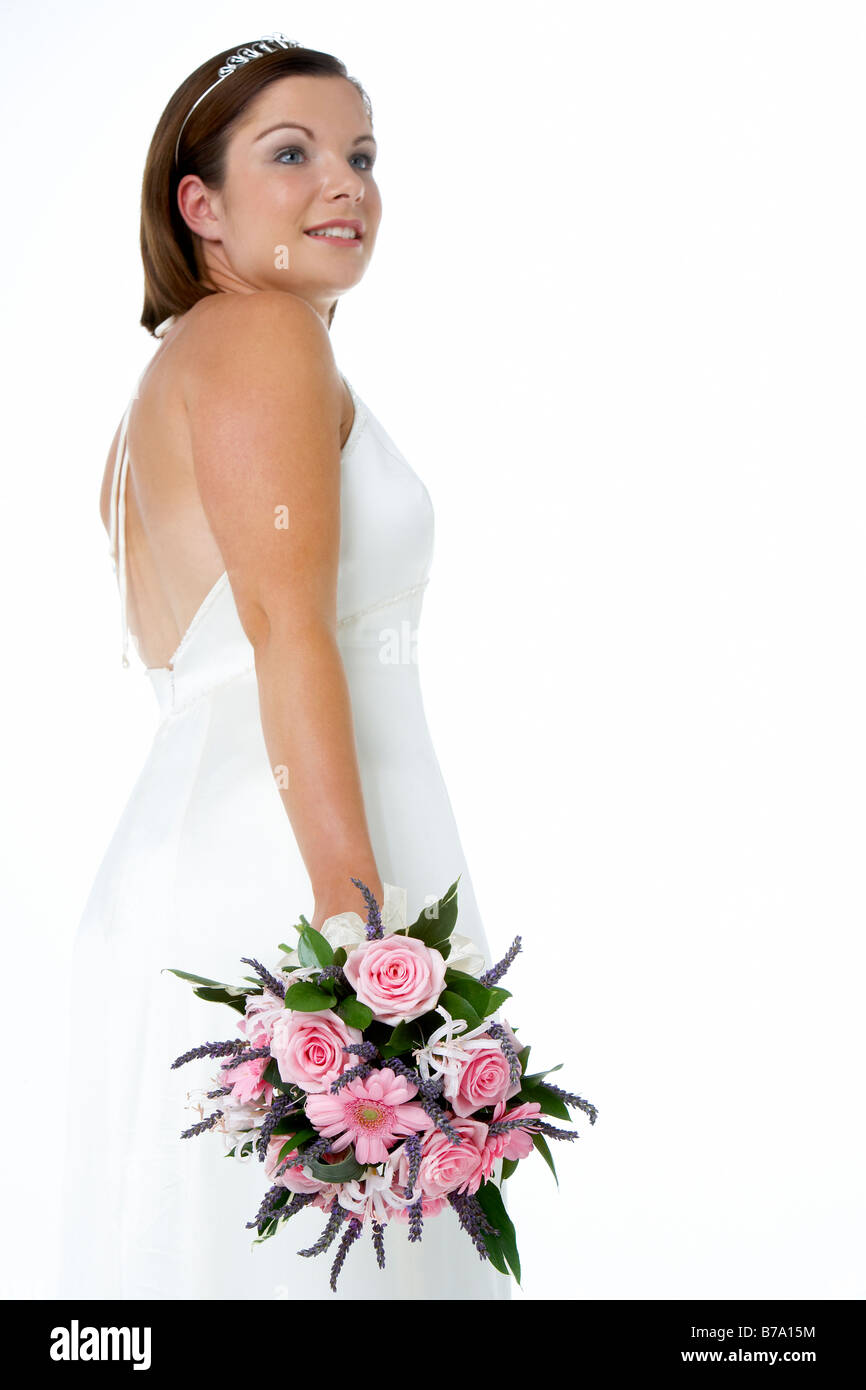 Portrait Of Bride Holding Bouquet Of Flowers Stock Photo - Alamy