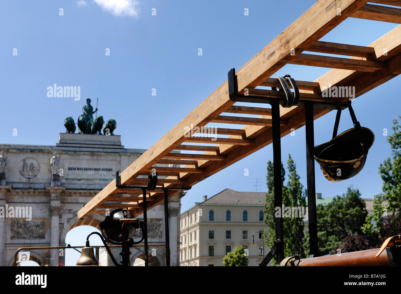 Fire brigade nostalgia, old fire engine, close-up of the ladder ...