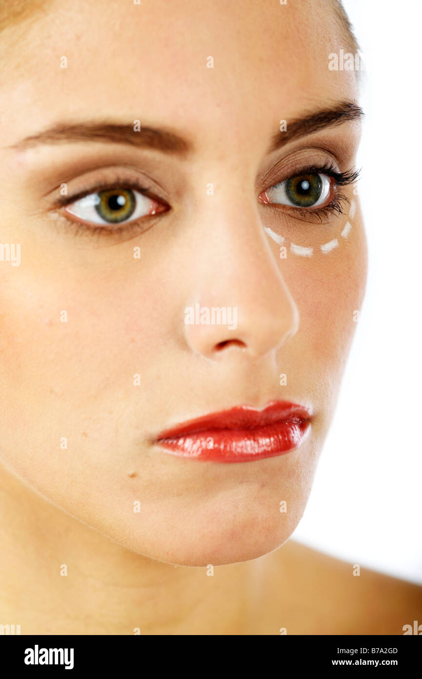 Young woman with lines on her face for cosmetic surgery Stock Photo - Alamy