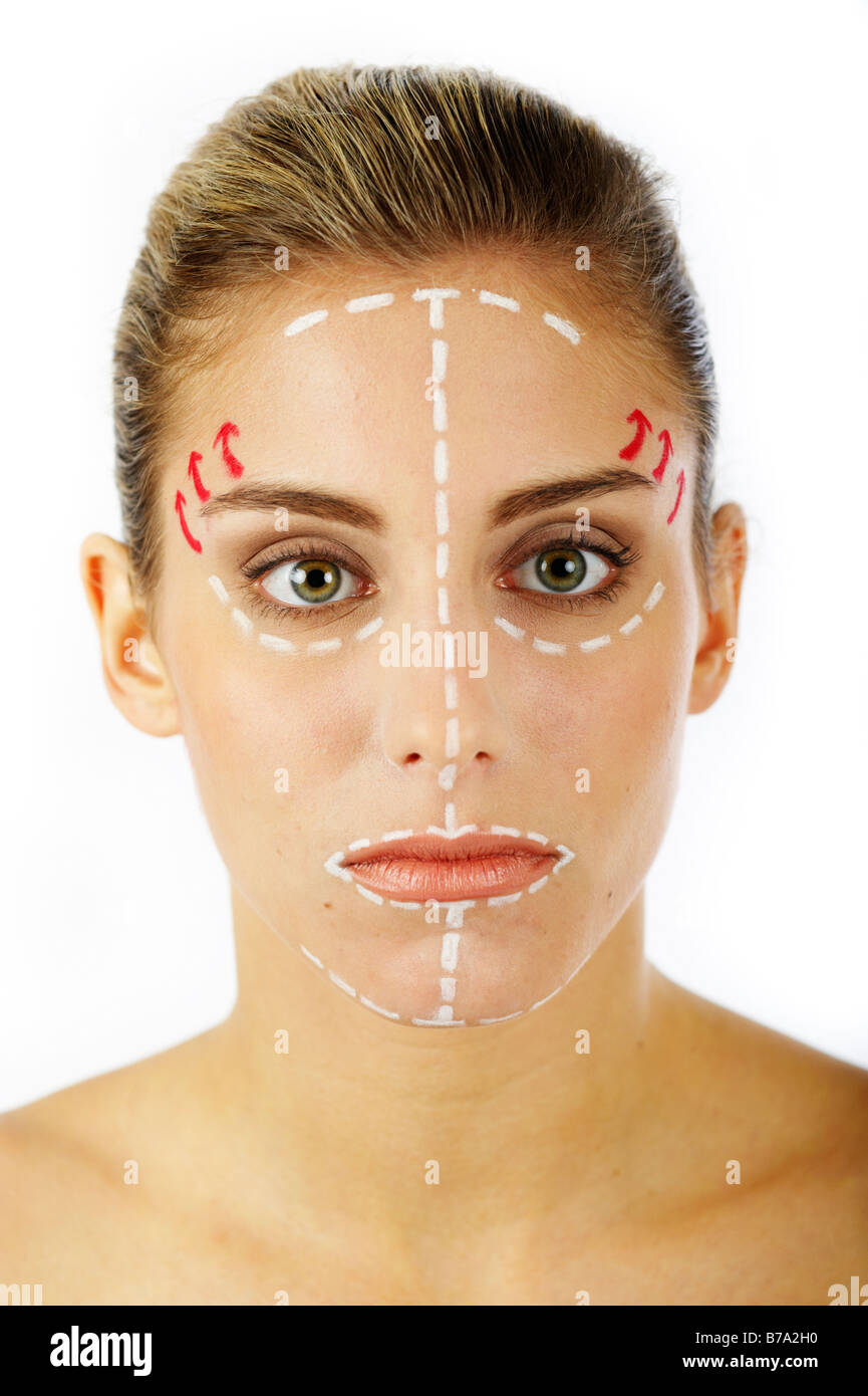 Young woman with lines on her face for cosmetic surgery Stock Photo - Alamy