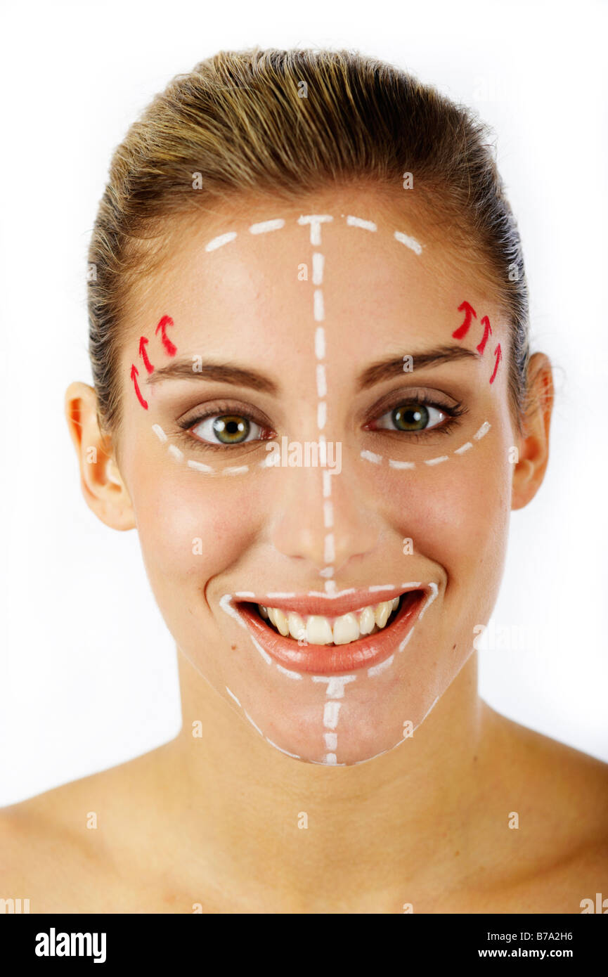 Young woman with lines on her face for cosmetic surgery Stock Photo - Alamy