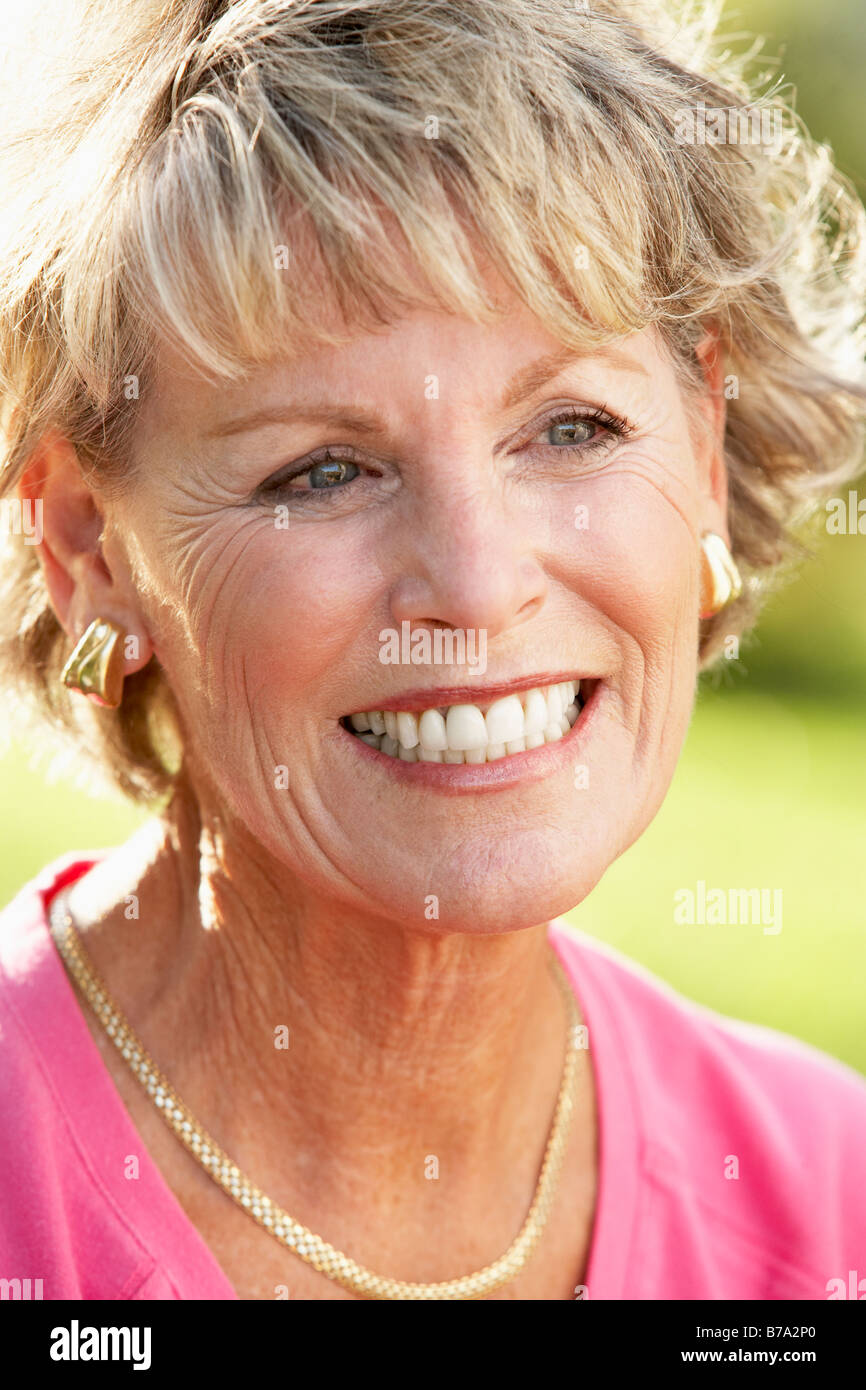 Portrait Of Senior Woman Smiling Happily Stock Photo - Alamy Portrait Of Senior Woman Smiling Happily Stock Photo - Alamy