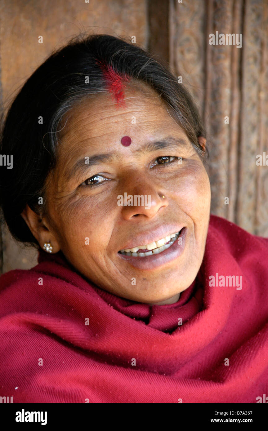 Portrait, smiling Nepalese Hindu woman, Patan, Kathmandu, Nepal, South ...