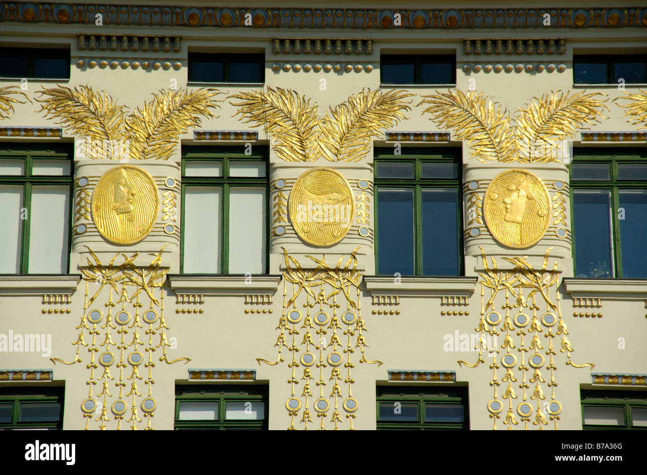 Art nouveau, ornamental building facade at the Naschmarkt markets, Left ...