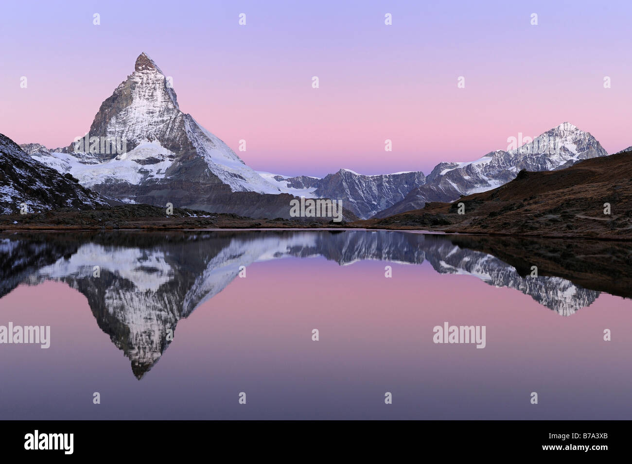 Matterhorn reflection in Riffelsee, Zermatt, Wallis, Switzerland ...