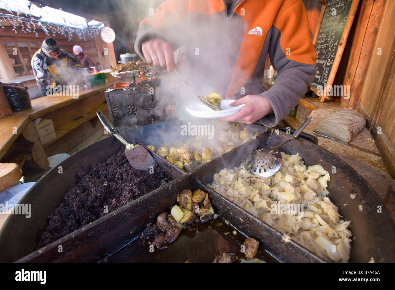 Sidewalk food stall serving local cuisine Gubalowka Hill Zakopane Tatra ...