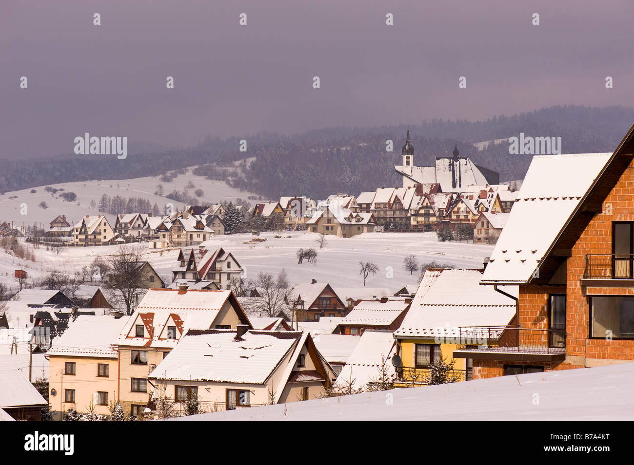 Kluszkowce village covered in snow Tatra Mountains Podhale Region ...
