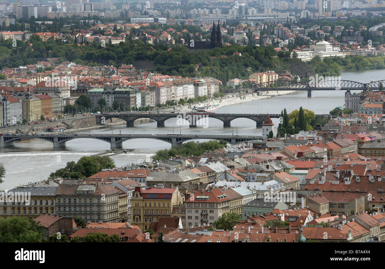 View of the city and the bridges crossing the River Moldau, Prague, Czech Republic, Europe Stock ...