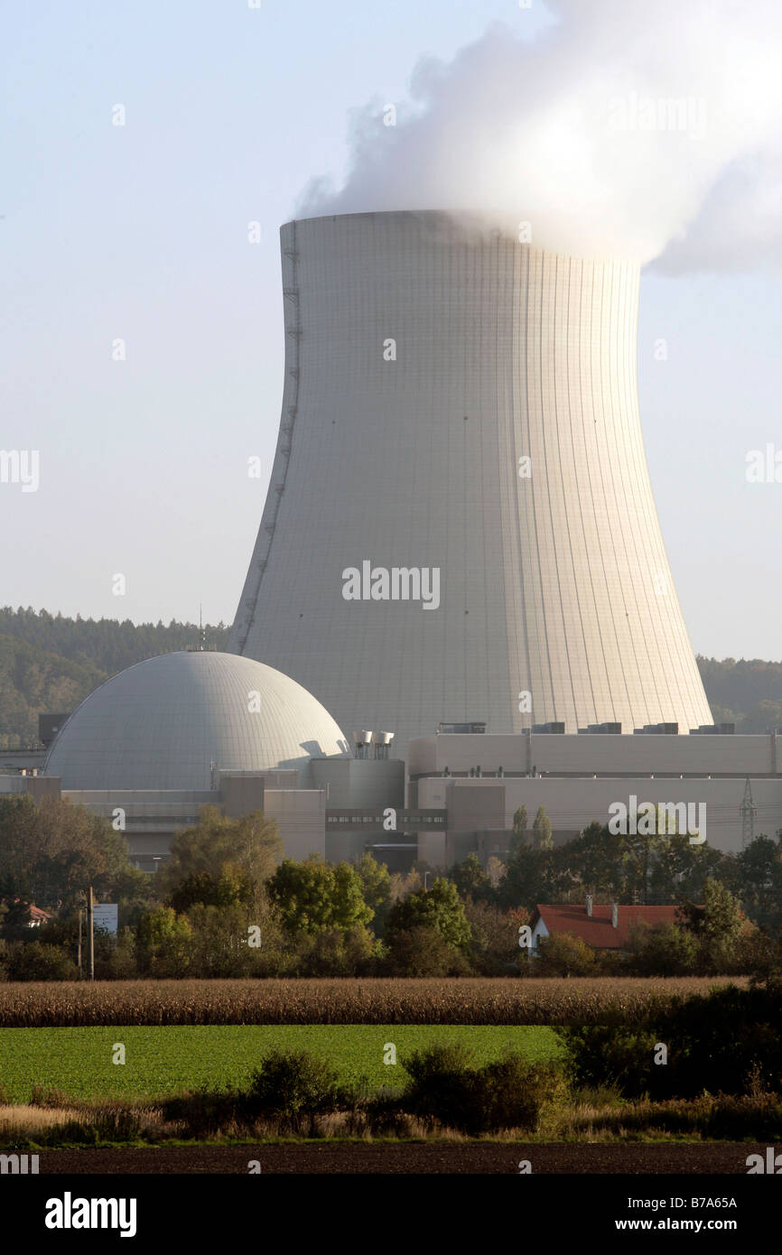 EON nuclear power station Isar II, reactor building and cooling tower ...