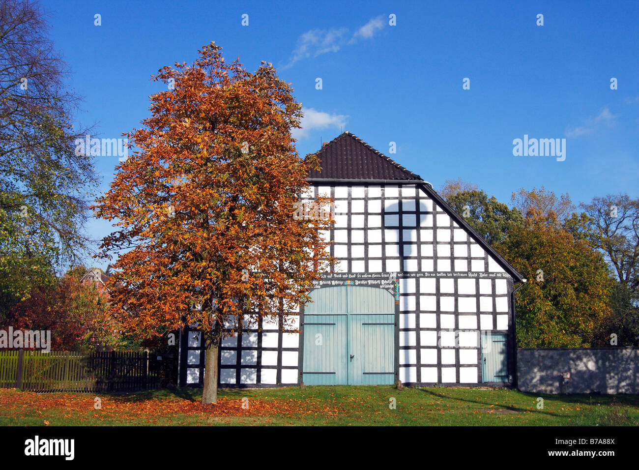 Historic Lower Saxon timber framed house with typical large door in ...