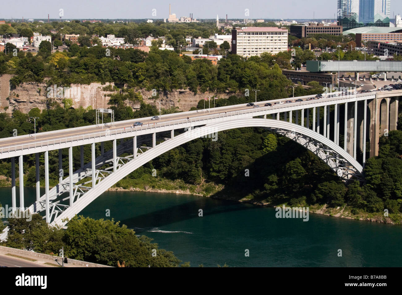 View from above of the Rainbow Bridge that connects Niagara Falls, New ...
