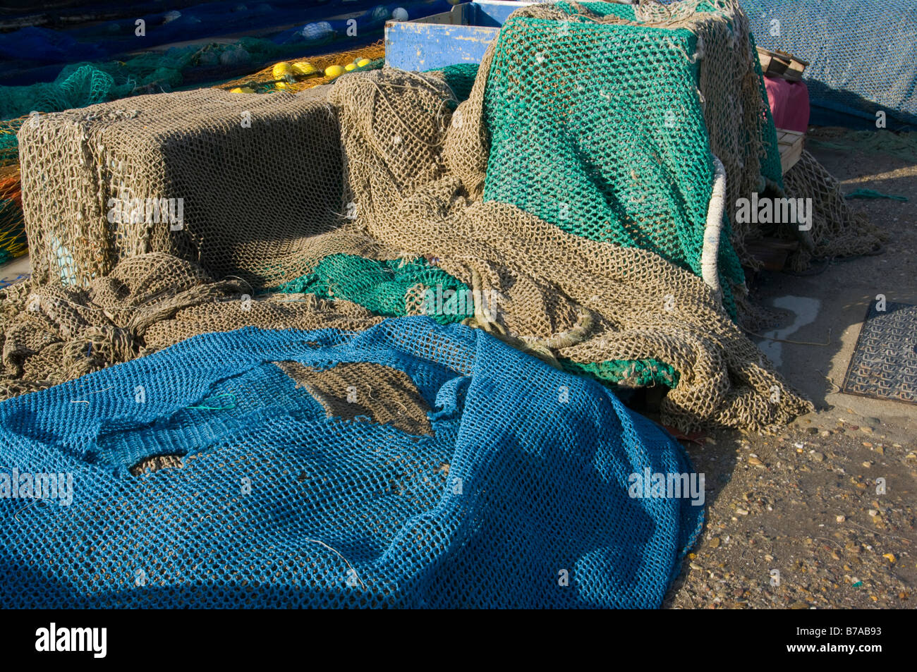 commercial Fishing Nets and Equipment Drying the floor ground Stock ...