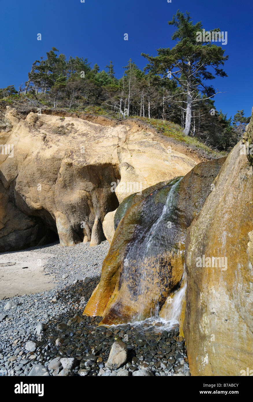 Waterfall in the Hug Point State Park, Oregon, USA, North America Stock ...