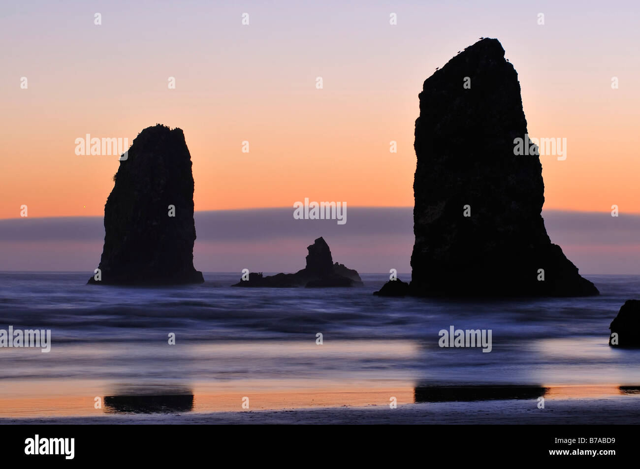 Monoliths, solidified lava rocks at Cannon Beach, Clatsop County ...