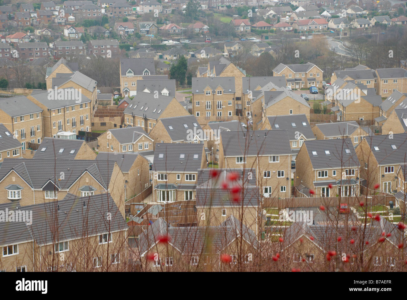 new stone housing estate built on an old brick works site Stock Photo ...