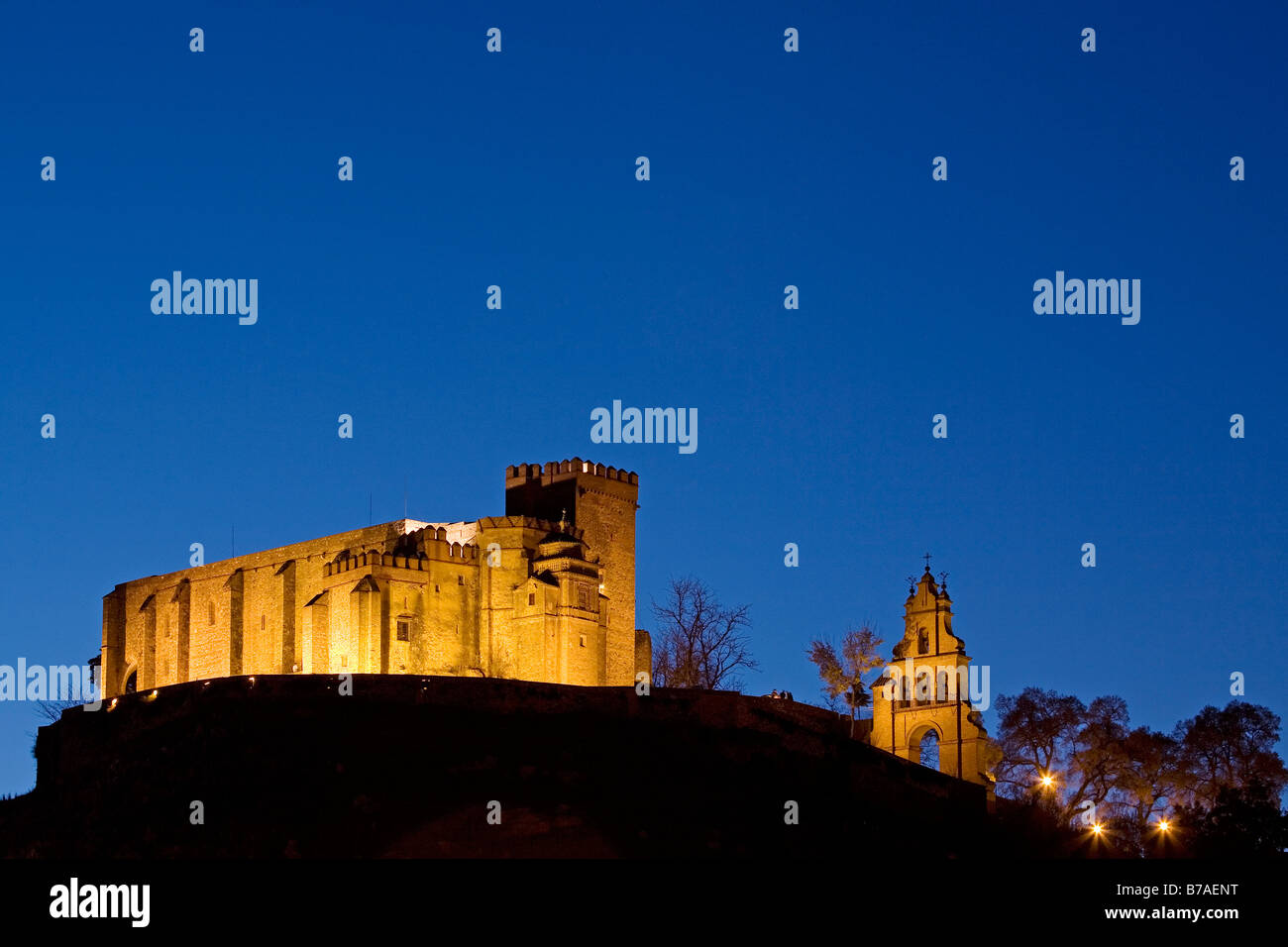 castle tower Mudejar Prioral Church in Aracena Natural Park Sierra and ...