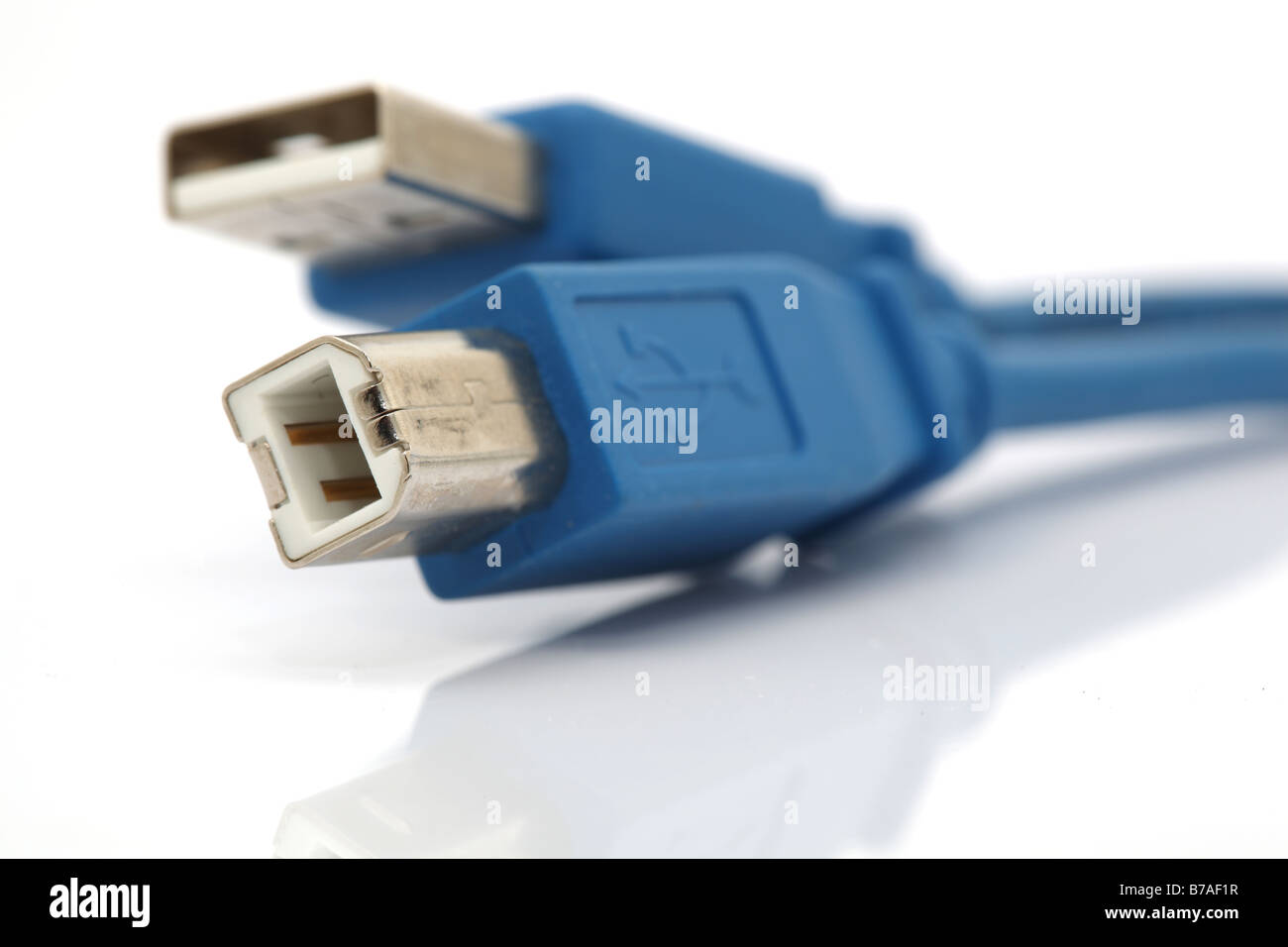 closeup usb connection cables with reflection isolated Stock Photo - Alamy
