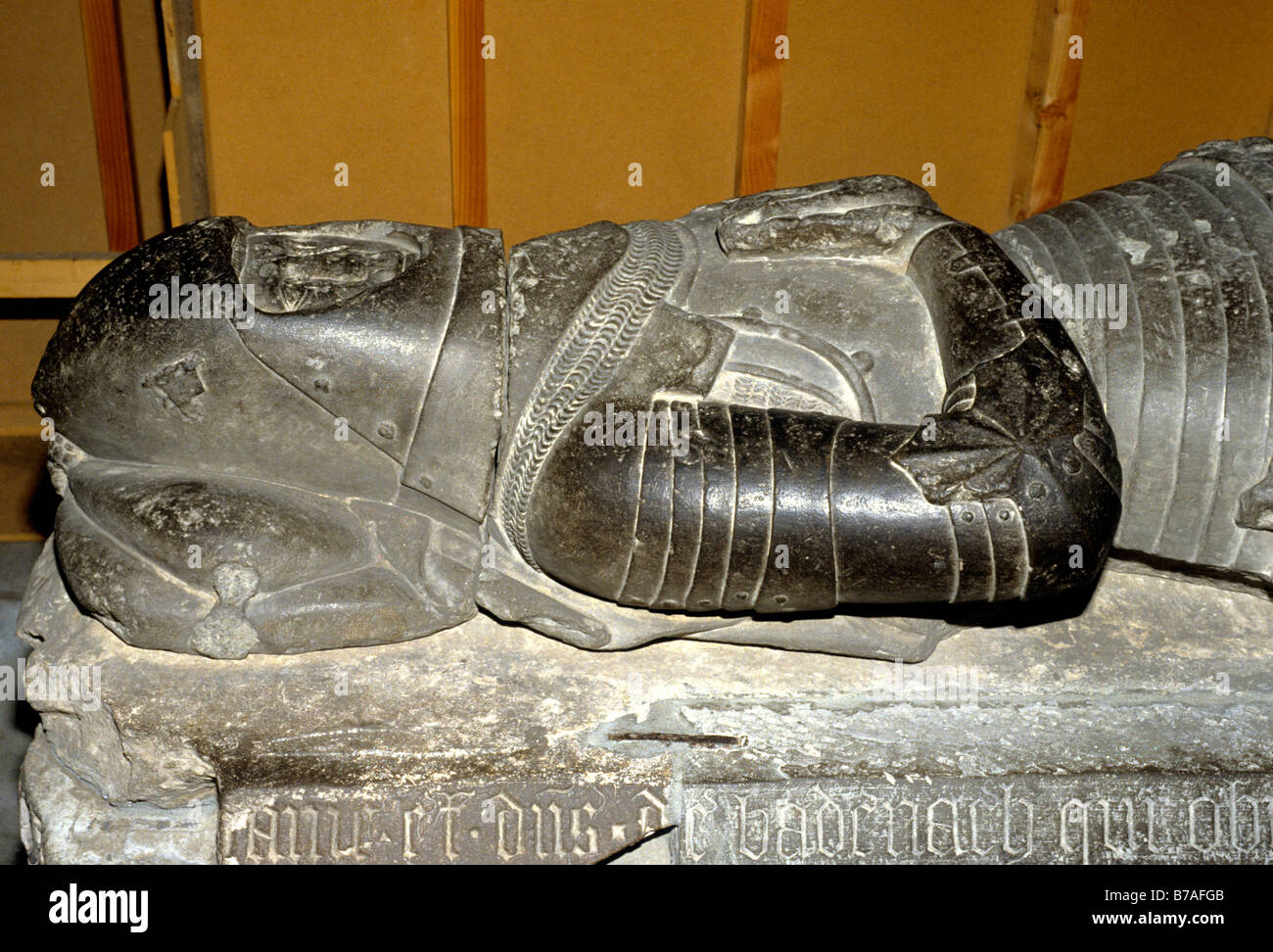 Dunkeld Cathedral interior 14th century tomb of The Wolf of Badenoch medieval knight in armour ...