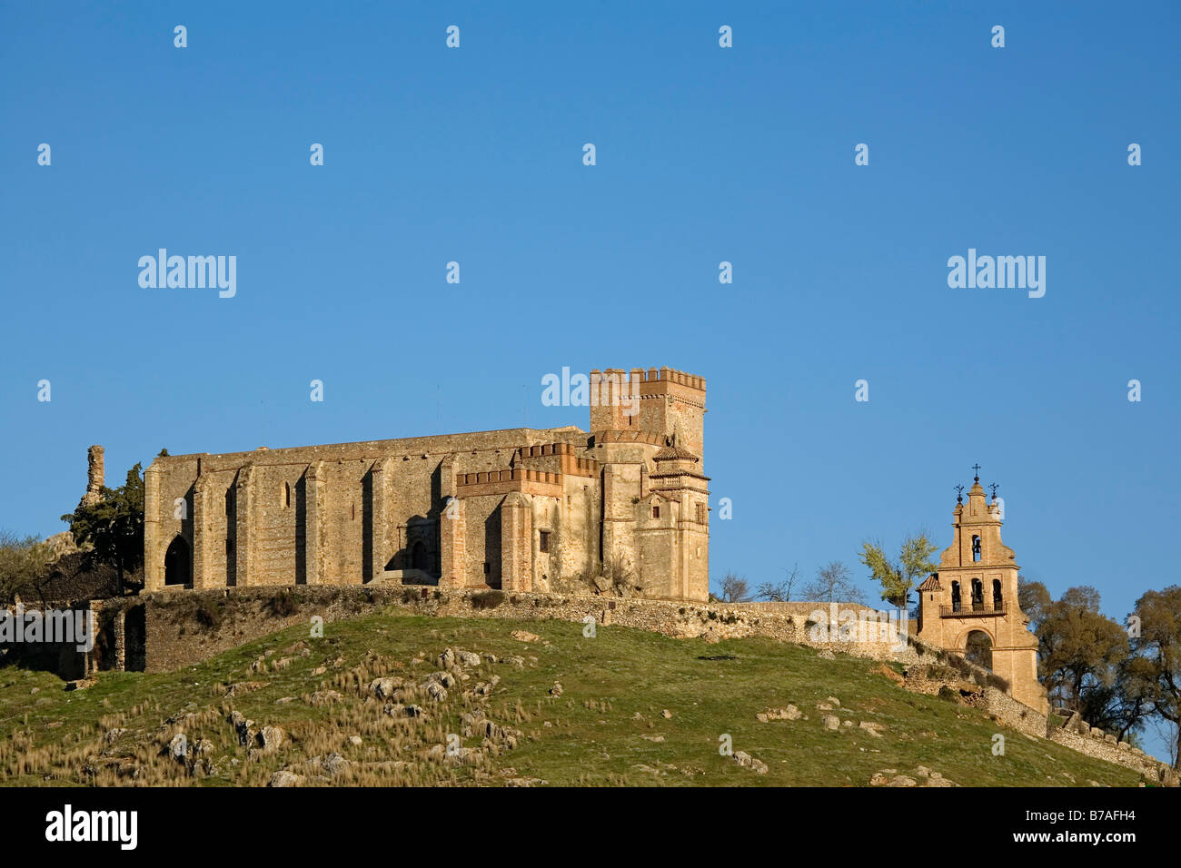castle tower Mudejar Prioral Church in Aracena Natural Park Sierra and ...