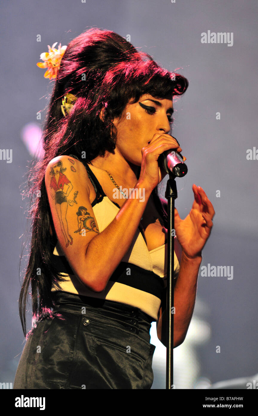 Amy Winehouse performing at a concert in Hyde Park, London, UK Stock ...