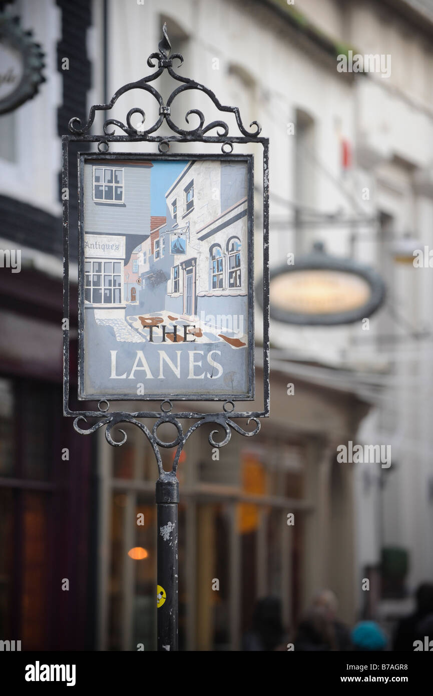 The sign to the famous Brighton Lanes area of Brighton in East Sussex ...