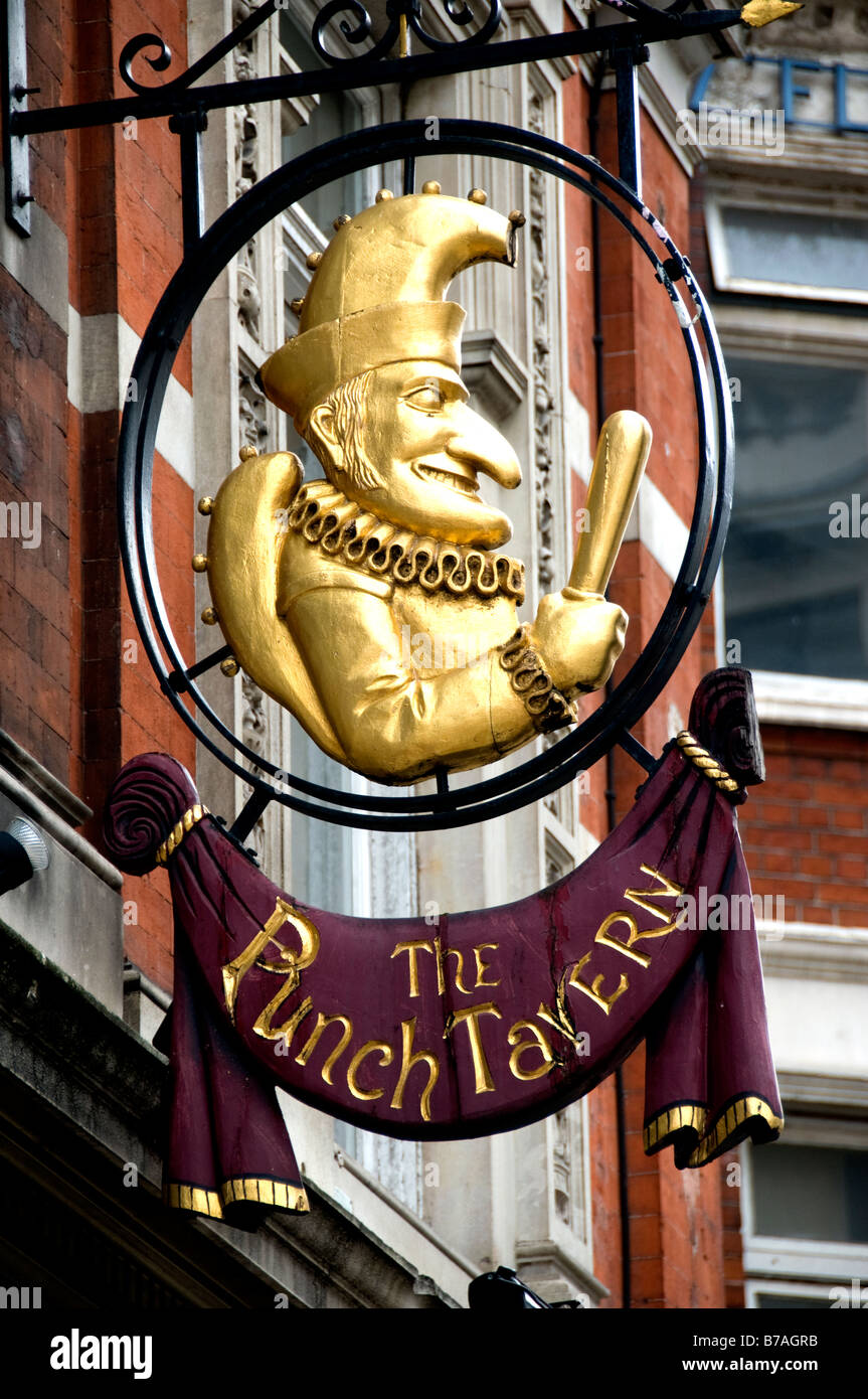 The Punch Tavern London pub bar sign board billboard Stock Photo - Alamy