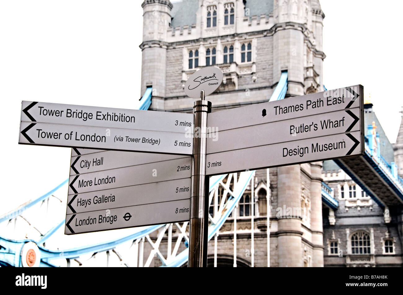 signpost finger post butler s wharf tower bridge of London Stock Photo ...