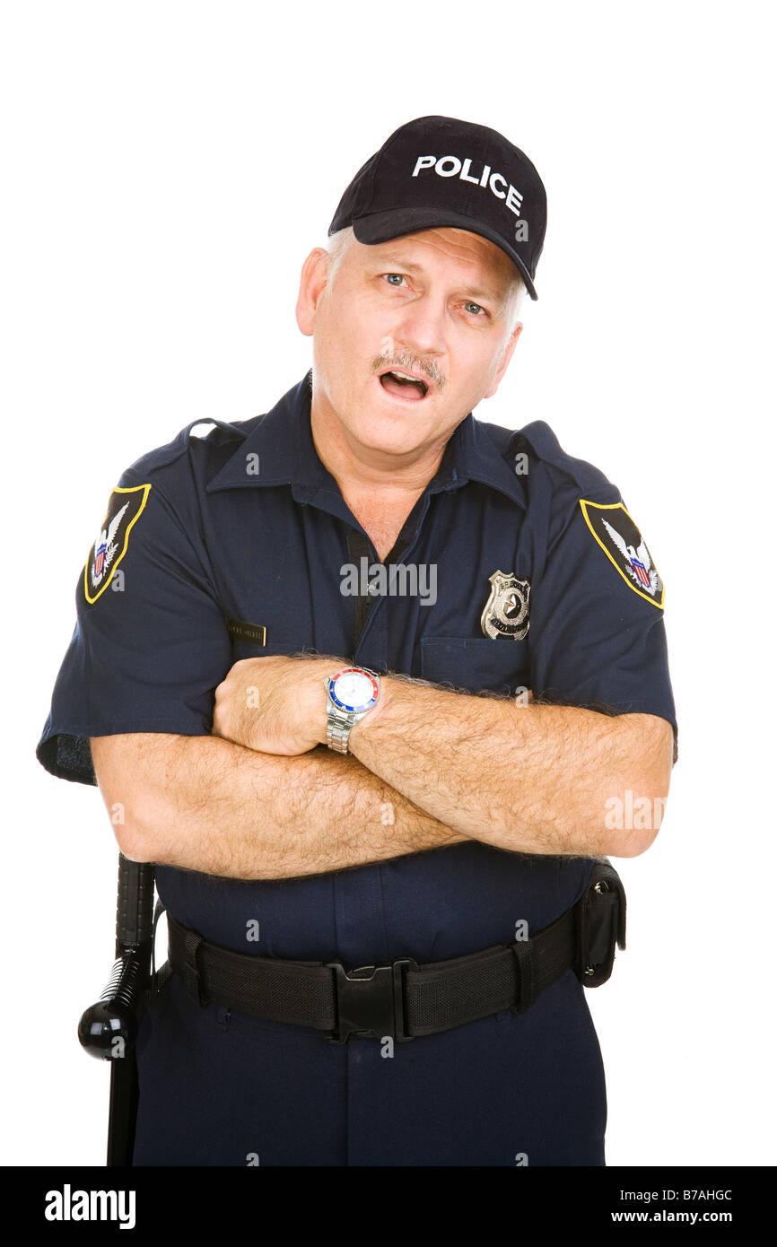 Police officer with his arms folded and an amazed expression Isolated ...