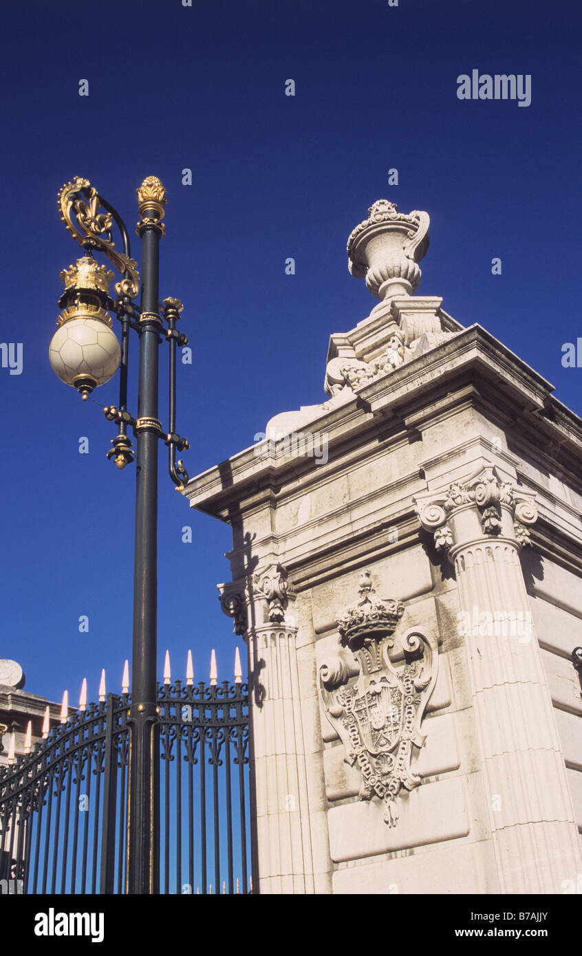 Entrance gate to Plaza de la Armeria and Royal Palace, Madrid, Spain ...