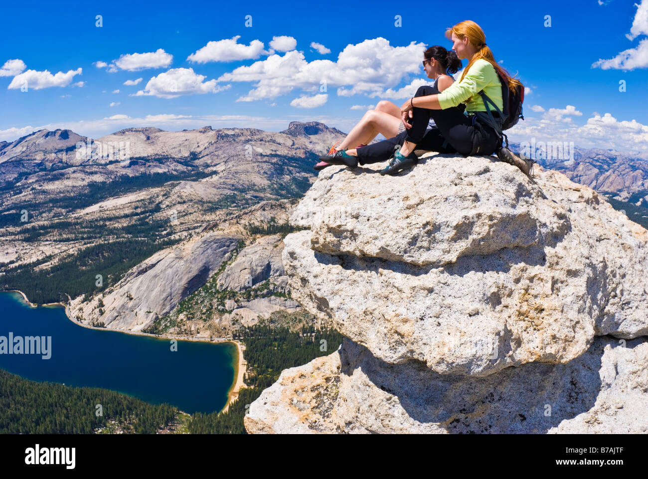 Climbers on the summit of Tenaya Peak Tuolumne Meadows area Yosemite ...