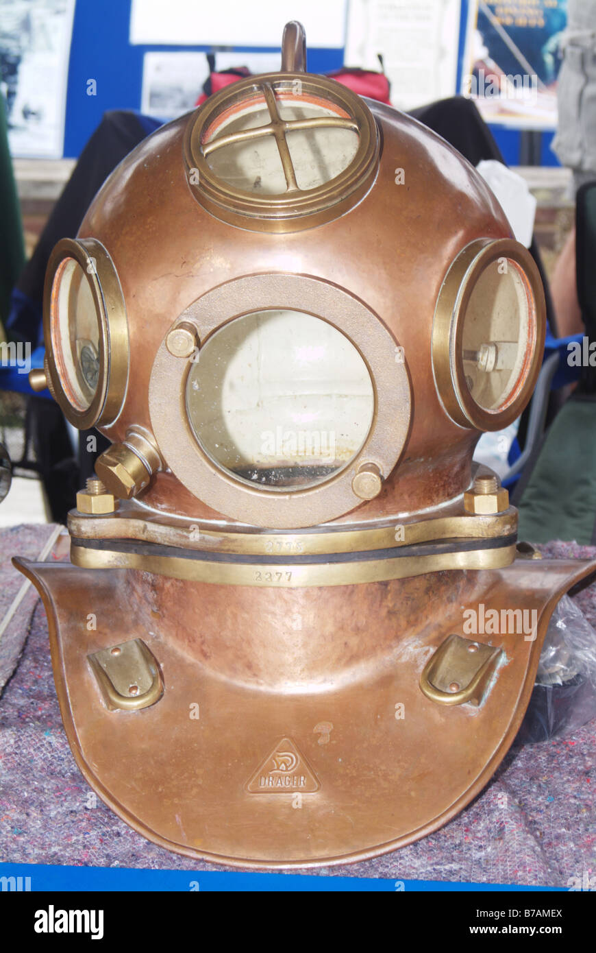 helmet diver old antique diving kit visor round exhibition River Rother ...