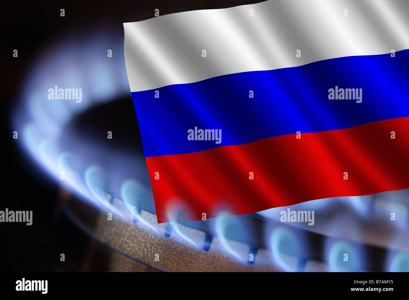 Gas flame and Russian flag Stock Photo - Alamy