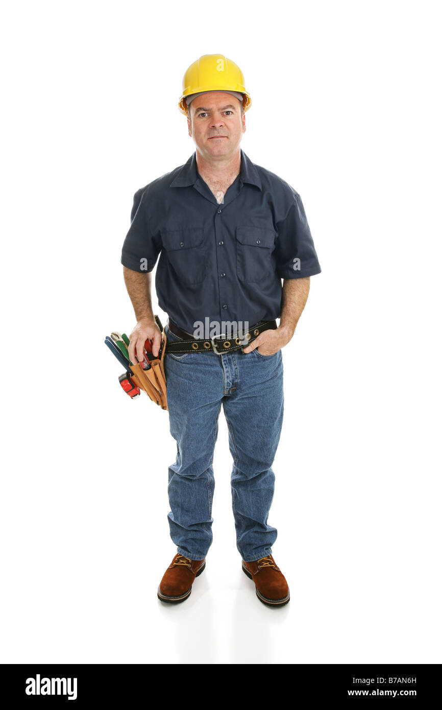 Construction worker facing forward Full body isolated on white Stock ...