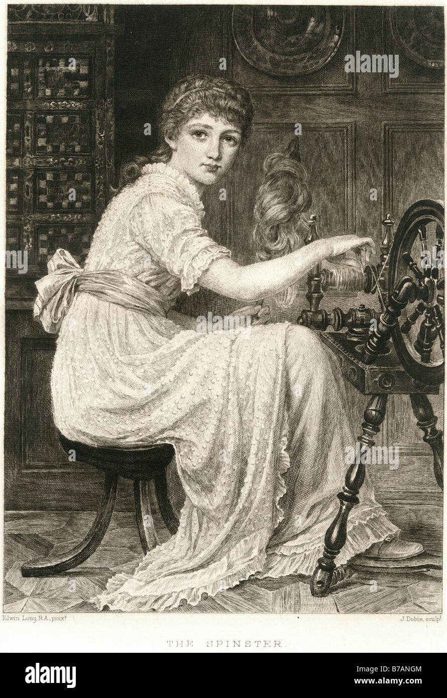 spinster woman dress spinning wheel machine A spinster (or old maid) is ...