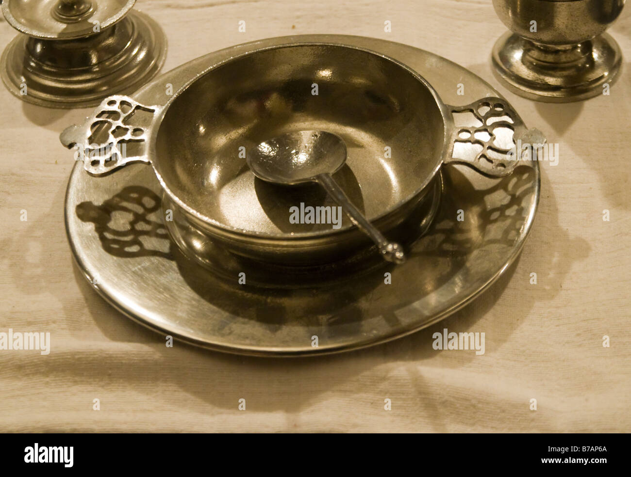 Display of Pewter objects at Lincoln medieval market Lincolnshire ...