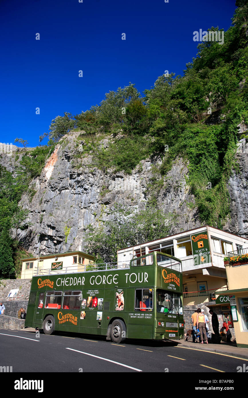 Tourist Tour Bus Trip on the road through Cheddar George Somerset ...